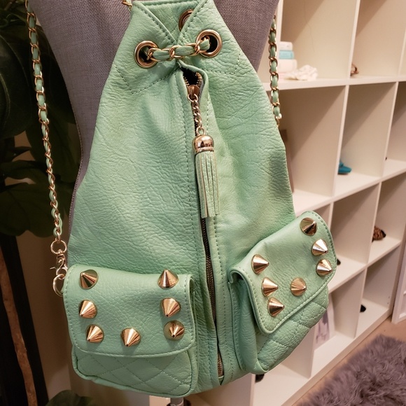 Bags | Stunning Gold Studded Backpack Bag | Poshmark